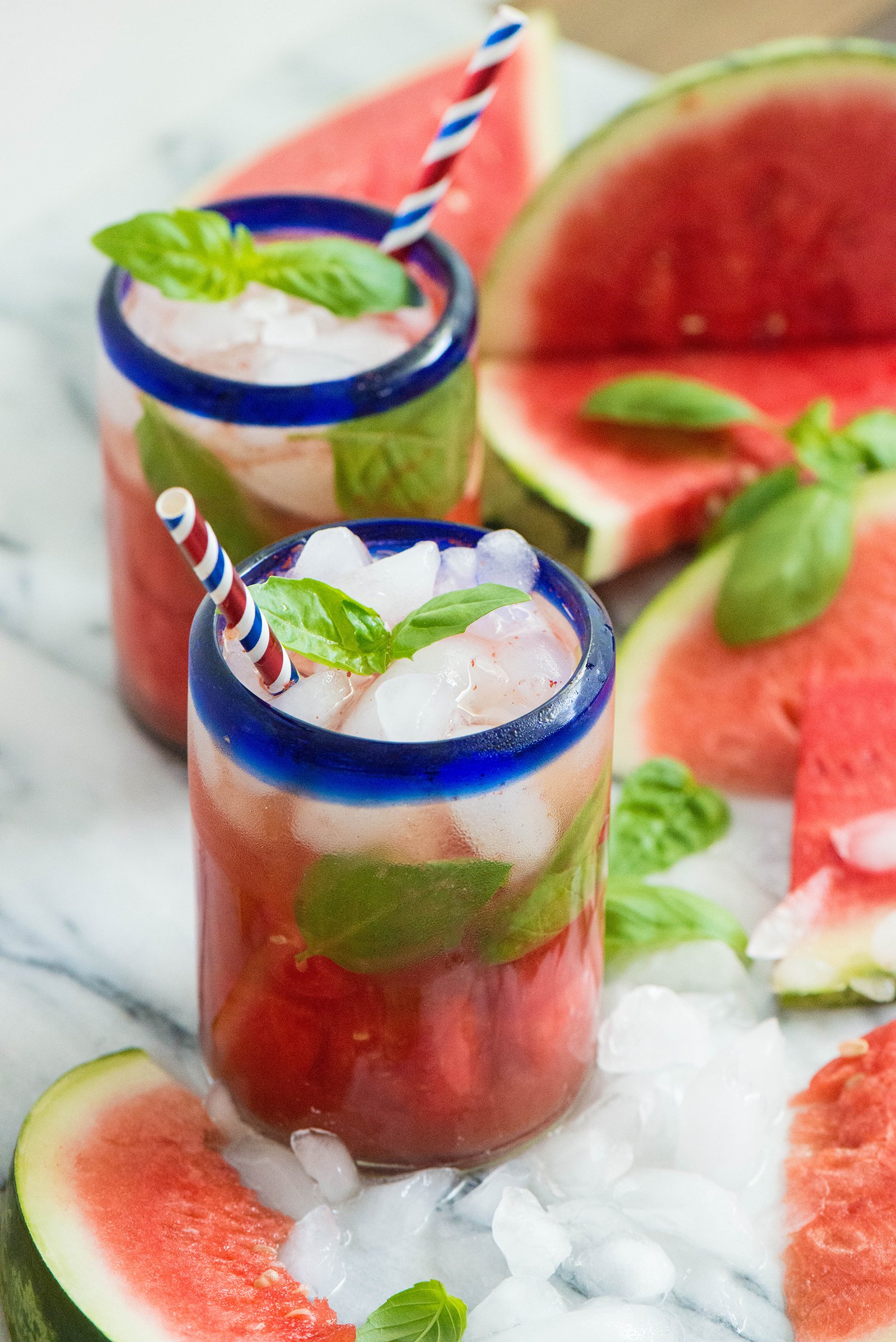 Watermelon Chamomile Iced Tea with Basil - Nibbles and Feasts